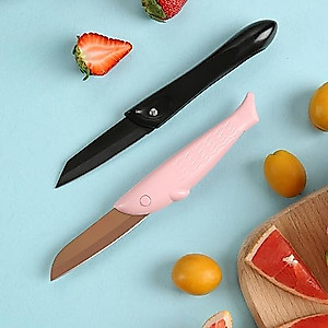 WISELADY Whale Shaped Handle Fruit Knives, Paring Knife, Small Kitchen Knife with Sharp Blade, Paring Knife for Cutting and Preparing Fruit and Vegetables (Black)