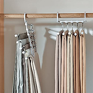 News_Inter 5pc Pants Hangers Space Saving Non-Slip Clothes Organizer, 5 in 1 Multifunctional Layered Pants Rack for Trousers Scarf and Travel Storage (Silver - 5 pc)