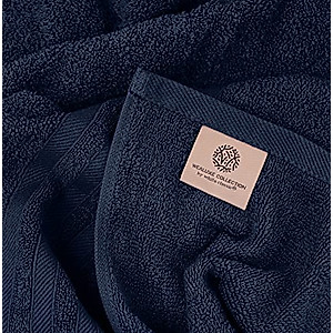 White Classic 12 Piece Bath Towel Set for Bathroom - Wealuxe Collection 2 Bath Towels, 4 Hand Towels, 6 Washcloths 100% Cotton Soft and Plush Highly Absorbent, Soft Towel for Hotel & Spa - Navy
