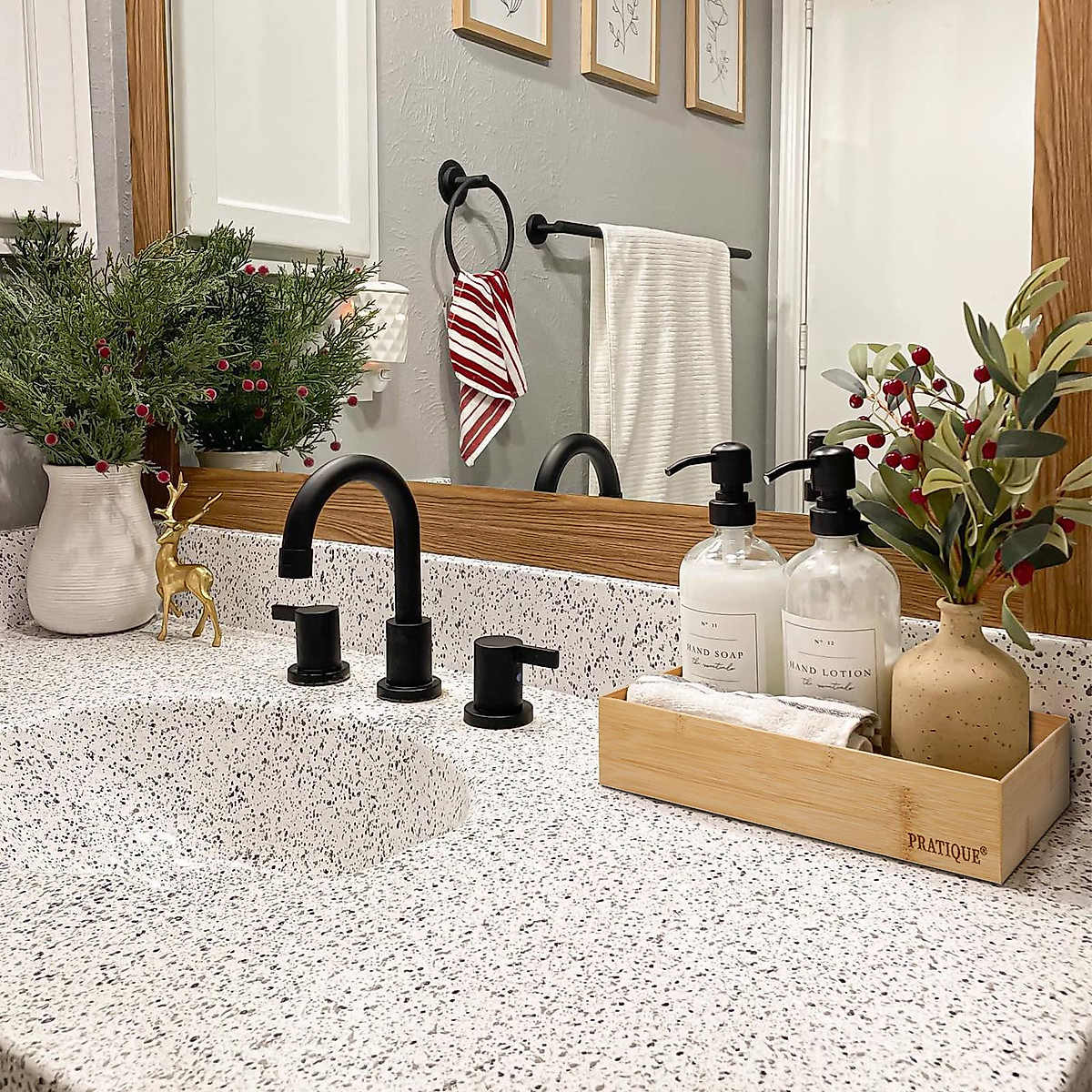 PRATIQUE Bamboo Drawer Organizer - Kitchen Utensil Organizer Silverware Tray Cutlery Holder，Office Desk Supplies and Accessories (15X5.9X2.6 inch)