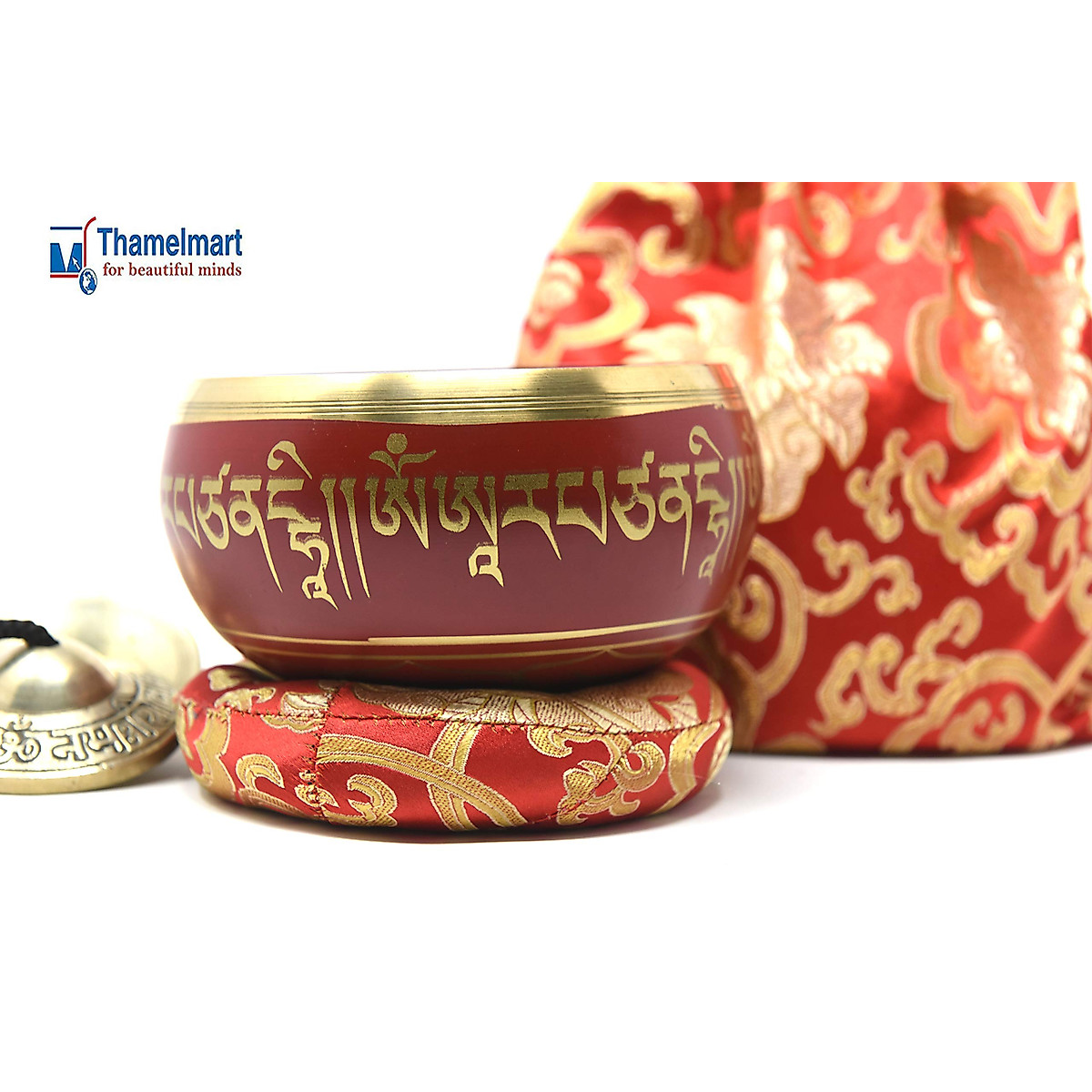 5" Tibetan Meditation Yoga Singing Bowl Set with free Om Tingsha cymbals,wooden Mallet Silk Cushion and Carry bag from Nepal, Singing bowls.