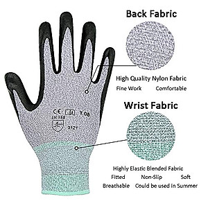 Ultra Durable Safety Work Gloves for Women Men, Seamless Knit Non-Slip Elastic Nylon Gloves, Power Grip, 3D Comfort Stretch Fit, Smart Touch Screen, Breathable, Abrasion, Antistatic, Small