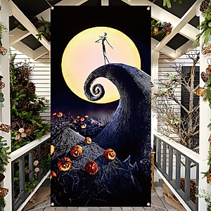 Vohado Nightmare Before Christmas Door Cover Jack Skellington Birthday Party Decoration Moon Hill Scene Halloween Front Porch Banner Decor