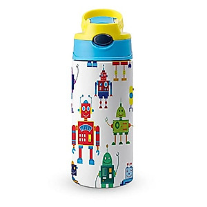 Thermos Cup 500Ml Color Robots Insulated Water Bottle With Straw For Sports And Travel 7.5x2.7 in