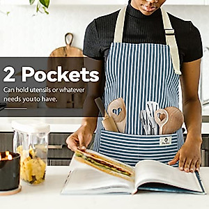 NLUS 2 Pack Waterproof Cooking Apron for Women with Pocket Adjustable Chef Aprons for Kitchen, Cooking, Baking, BBQ, Grill(Blue/Green)
