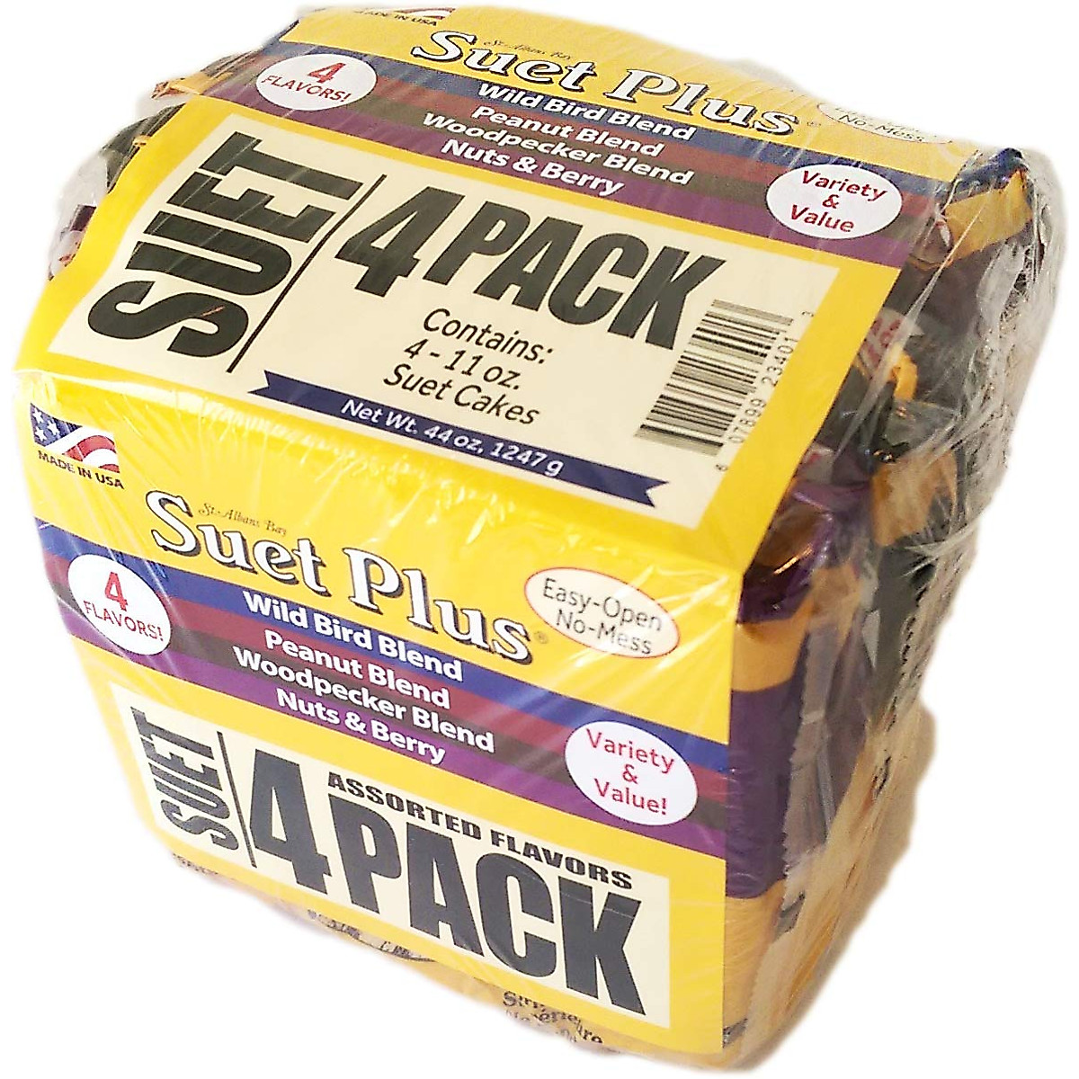 ST. ALBANS BAY SUET PLUS Variety Pack of 4 Flavors of Suet Cakes for Wild Birds 11 Ounces Each