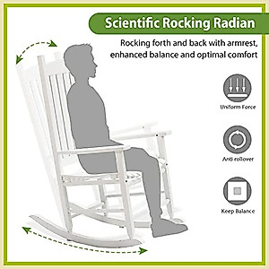 Yewuli Outdoor Patio Wooden Rocking Chairs Set of 2 Clearance,Porch Rockers Chair Outdoor with High Back and Handrail,Outside White Big and Tall Rocking Chairs Indoor for Porch,243LBS,White