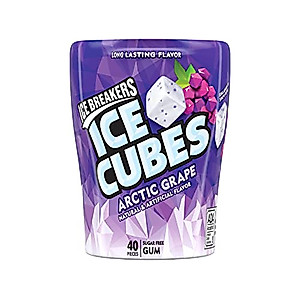 ICE BREAKERS Ice Cubes Arctic Grape Sugar Free Chewing Gum Bottles, 3.24 oz (6 Count, 40 Pieces)
