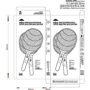 WBM Smart Electric Fly Swatter Racket, Rechargeable Bug Zapper, Medium-2PK, (6405E-2PCS)
