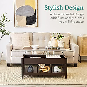 Best Choice Products Lift Top Coffee Table Hidden Storage Coffee Table, Wooden Dining Coffee Table, Accent Table Furniture for Living Room, Display Shelves - Espresso