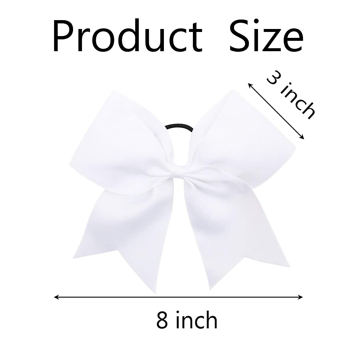 Cheer Bows, Caenagrion 18 PCS 8" Large White Cheer Hair Bows Ponytail Holder Elastic Band Handmade for Cheerleaders Teen Girls College Sports (White)