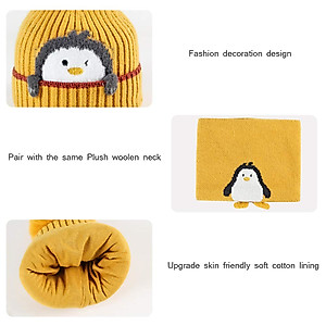 Toddler Winter Beanie Hat Scraf Set, Cute Cartoon Penguin Knitted Hats Soft Warm Infant Hat with Pompom for Baby Boys and Girls 1-3 Years (Yellow)
