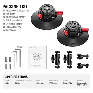 Neewer 6" Camera Suction Mount with Ball Head Magic Arm, 1/4" 3/8" ARRI Mounting Holes, Metal Car Mount for GoPro Action Camera/Camera/Phone, Air Pump Vacuum Suction Cup on Car or Window Glass, CA013