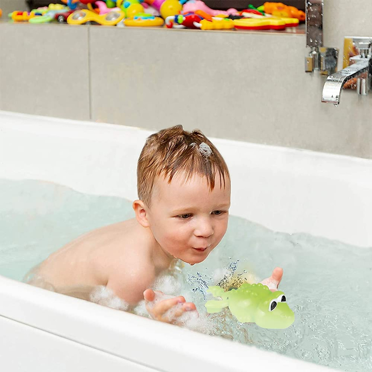 ArtCreativity Pullback String Alligator Bath Toys for Kids, Set of 3, Swimming Water Toys for Bathtub, Pool, and Lake Fun, Adorable Aquarium Birthday Party Favors for Boys and Girls