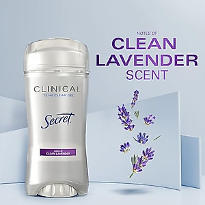 Secret Clinical Strength Antiperspirant Deodorant for Women, 3X Stress Protection, 72hr Sweat & Odor Protection, PH Balancing Minerals, Clear Gel, Clean Lavender Scent, 2.6 oz