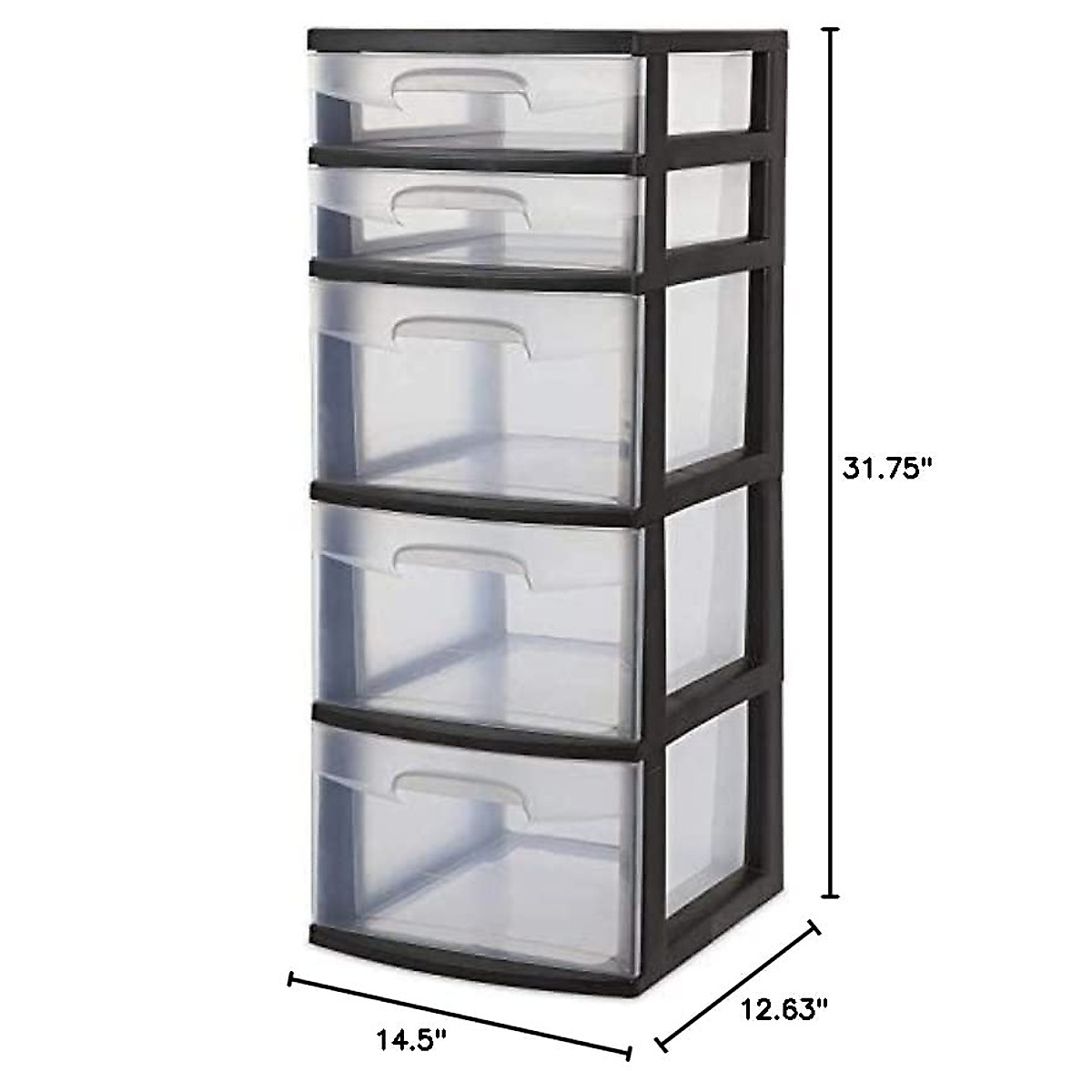 Sterilite 5 Drawer Tower Drawers & Carts, 12.63 Inches, Pack of 2, Black, 2 Count