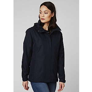 Helly-Hansen Women's Aden Waterproof Windproof Breathable Packable Hood Rain Coat Jacket, 597 Navy, X-Small