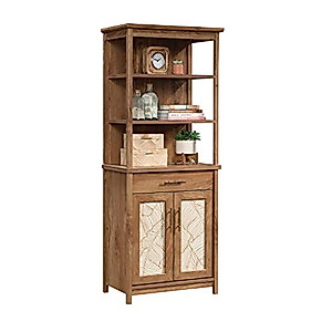 Sauder Coral Cape Library with Doors, L: 26.77" x W: 16.18" x H: 66.97", Sindoori Mango Finish
