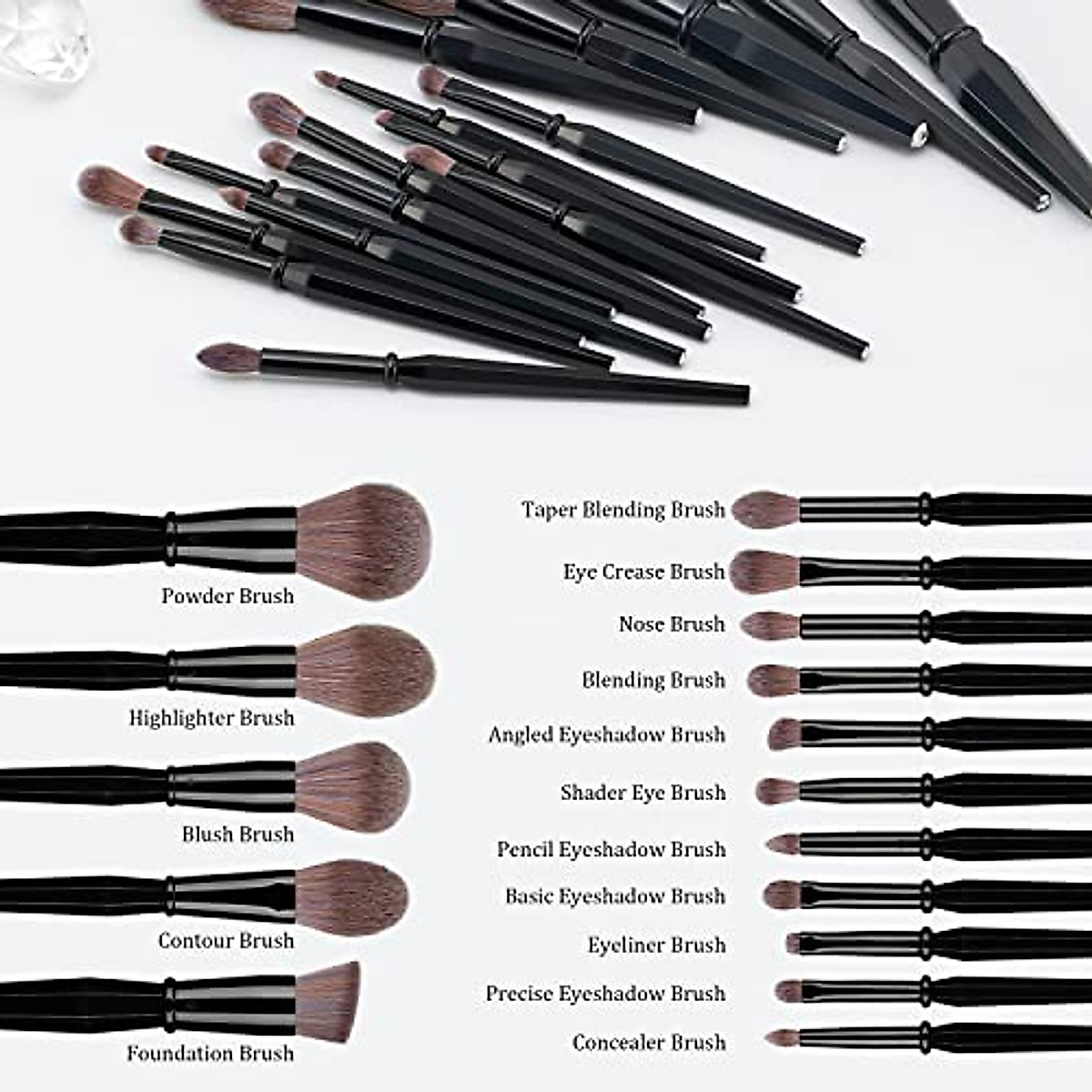 TEXAMO Makeup Brush Set Professional for Kabuki, Foundation Powder, Contour, Blush Highlighter, Eye Shadow, Makeup Brushes with Cosmetics Bag (C-Diamond Brush)