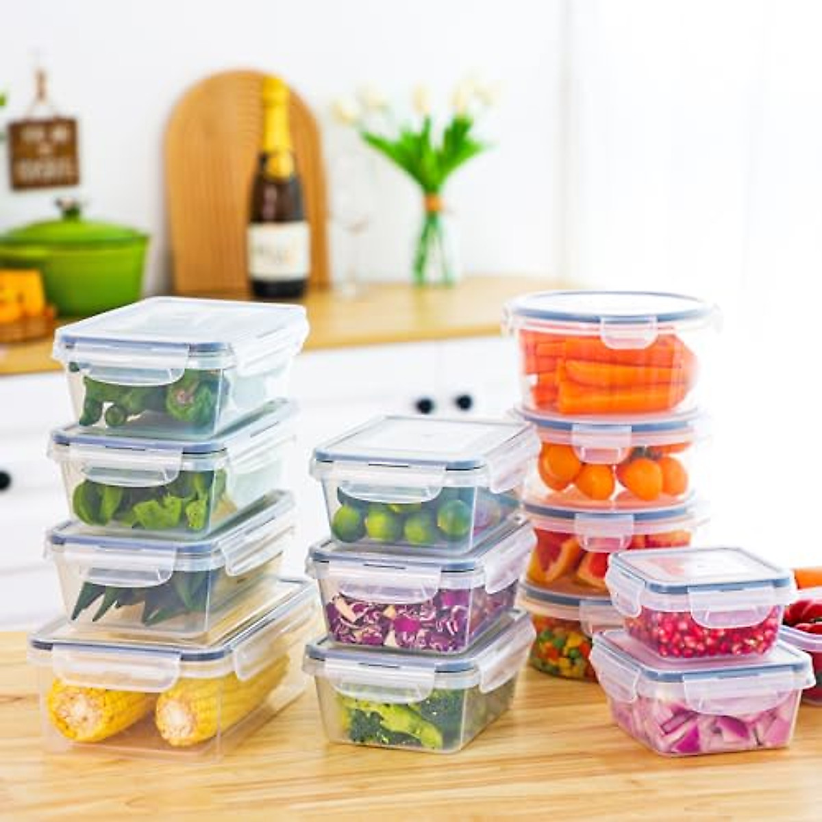 38pcs Containers for Food, 19 Snap Lids and 19 Nesting Containers Plastic Stackable Containers for Kitchen, Refrigerator Organization,Diswasher Safe Microwave Safe