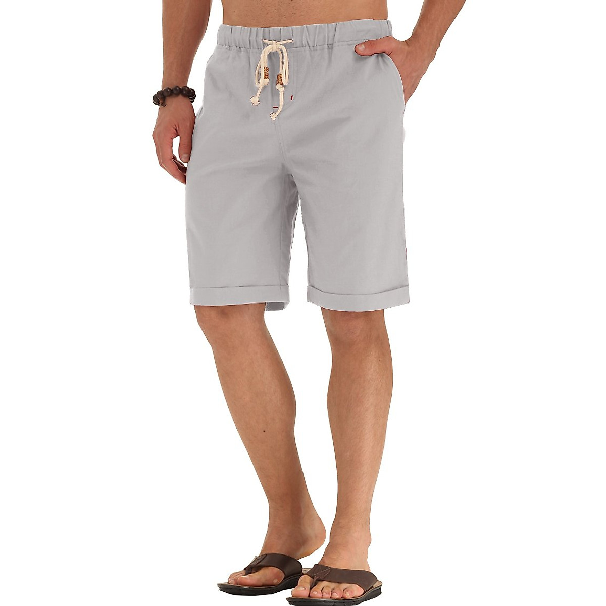 NITAGUT Men's Linen Casual Classic Fit Short (XL, 05Light Gray)