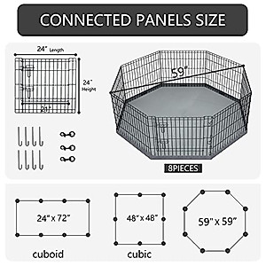 PETIME Foldable Metal Dog Exercise Pen/Pet Puppy Playpen Kennels Yard Fence Indoor/Outdoor 8 Panel 24" W x 24" H with Top Cover/Bottom Pad (with Bottom pad, 8 Panels 24" H)