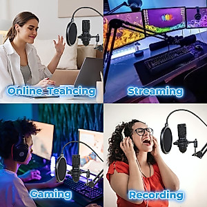 Studio Condenser USB Microphone Computer PC Microphone Kit with Adjustable Scissor Arm Stand Shock Mount, for PC Computer Recording Podcasting YouTube Karaoke Gaming Streaming Teaching Guarda GD100