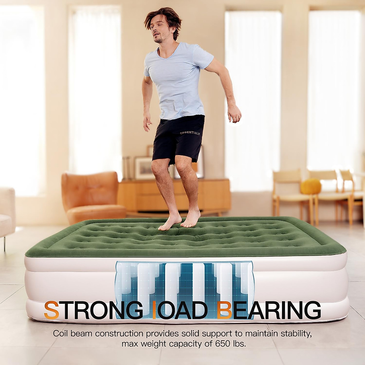 Zearna Air Mattress Queen with Built in Pump - Upgraded Blow Up Bed, 2 Mins Quick Self Inflatable with Double Air Chamber, 18"/650lbs Max, All Night No Lost Air, for Camping,Home,Portable Travel