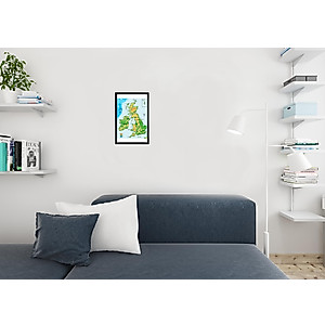 United Kingdom Ireland Scotland Topographical City Atlantic Ocean Map Black Wood Framed Art Poster 14x20