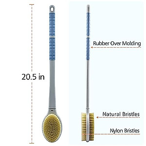 Shower Brush with Soft and Stiff Bristles,20.5" Extra Long Handle Dual-Sided Back Scrubber Bath Brush Body Exfoliator for Wet or Dry Brushing (Extra Long Handle)