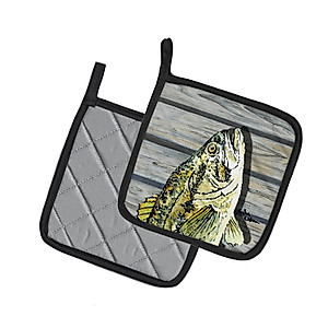 Caroline's Treasures 8493PTHD Fish Bass Small Mouth Pair of Pot Holders Kitchen Heat Resistant Pot Holders Sets Oven Hot Pads for Cooking Baking BBQ, 7 1/2 x 7 1/2