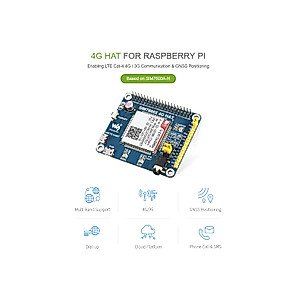 Waveshare 4G/3G/GNSS HAT for Raspberry Pi Zero/Zero W/Zero WH/2B/3B/3B+ Jetson Nano Based on SIM7600A-H LTE CAT4 up to 150Mbps Support Phone Call Wireless Communication