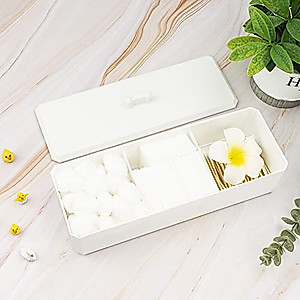 Ezebesta 3 Divider Organizer for Cotton Swab Ball Qtip Cotton Pads Holder Plastic Container Dispenser Box with Lid for Bathroom Storage (White)