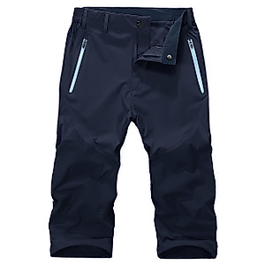 MAGNIVIT Long Shorts for Men Hiking Cargo Shorts Quick Dry Lightweight Capri 3/4 Cropped Pants Navy Blue