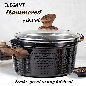 Kitchen Academy Induction Cookware Sets - 15 Pcs Black Hammered Cooking Pans Set, Healthy Granite Nonstick Pots and Pans Set