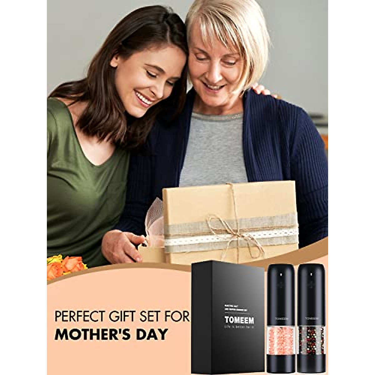 [Upgraded Larger Capacity] Electric Salt and Pepper Grinder Set - USB Rechargeable One Hand Operation Automatic Pepper Grinder and Salt Grinder with Adjustable Coarseness & LED Light Refillable