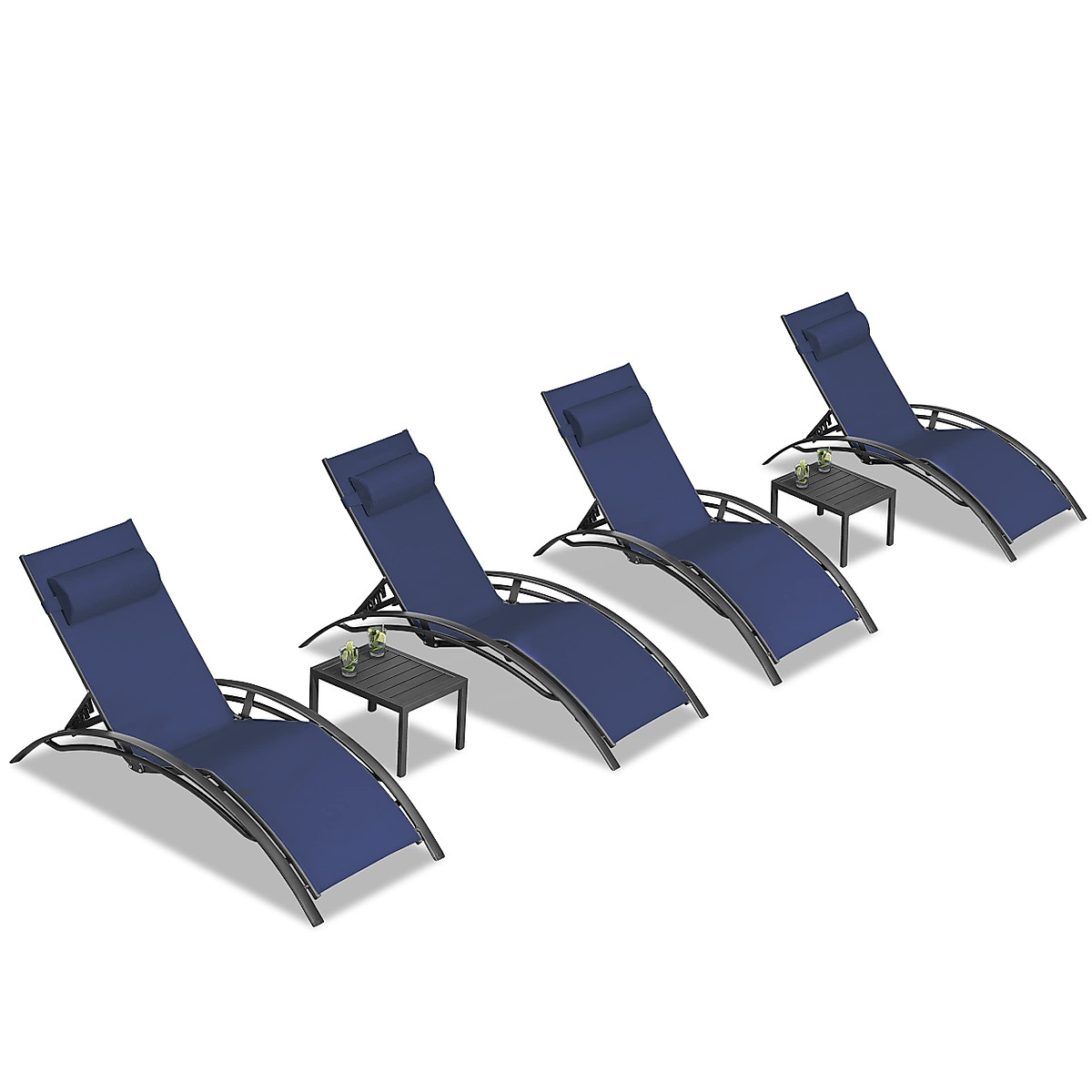 PURPLE LEAF Patio Chaise Lounge Chair Set with 2 Side Table Outdoor Pool Adjustable Recliner Chairs for Outside Beach Poolside Sunbathing Tanning Lounger