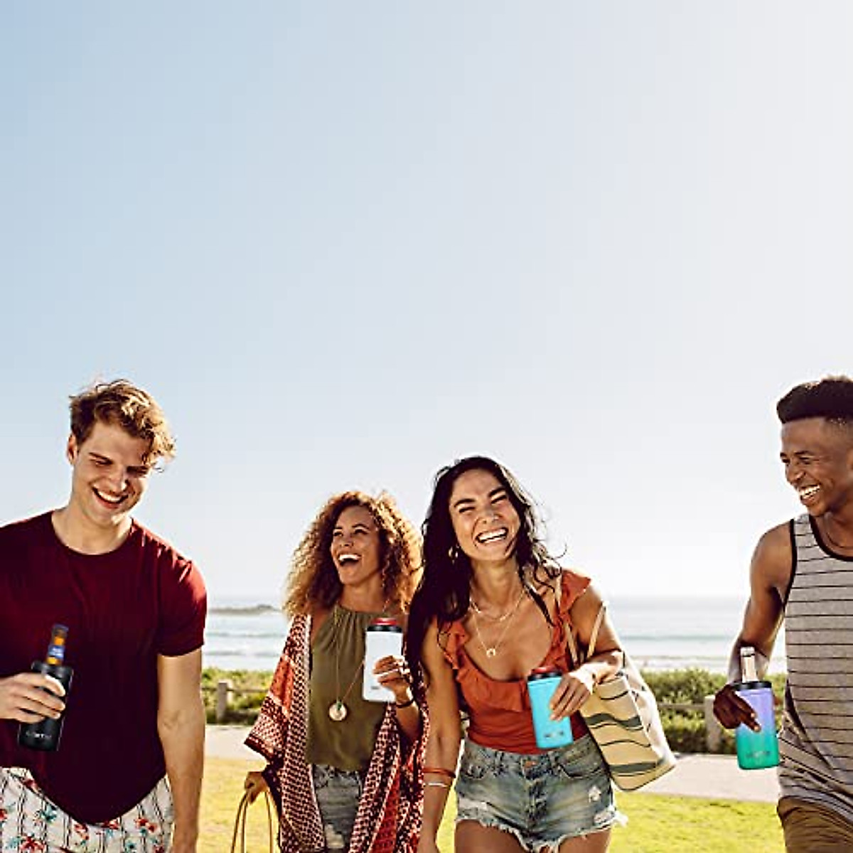 COKTIK 5 in 1 Insulated Can Cooler, Doublae Wall Slim Can Cooler for 12 oz Regular or Slim Cans & Beer Bottle (BLACK)