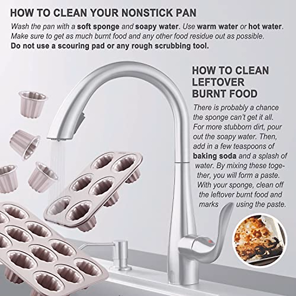 CHEFMADE Canele Mold Cake Pan, 12-Cavity Non-Stick Canele Muffin Bakeware Cupcake Pan for Oven Baking (Champagne Gold)