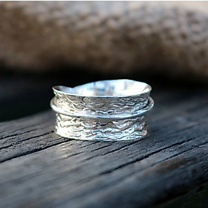 ENERGY STONE Simplicity Sterling Silver Meditation Spinner Ring (Style US63) (9.5)