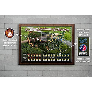 Baseball Stadiums of America Scratch Off Map | Lists National & Major League Teams | MLB Ballpark Wall Poster, Bucket List, & Tracker of Visited Parks | Gift for Baseball Enthusiasts & Sport Fans
