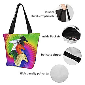 Wings#Dragon#Fire Women's Tote Bag Large Capacity Shoulder Handbag For School Travel Beach Shopping Business Work