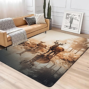 SATIGI Deer Area Rug, Deer Rugs Soft Machine Washable, Deer Animal Print Rug for Hunters Adults, Deer Rug for Kitchen Bathroom Living Room (Deer Style 01)