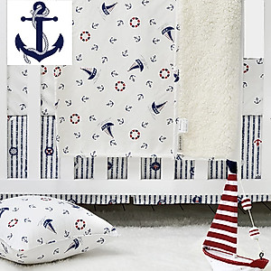 Brandream Baby Crib Bedding Set for Boys Coastal Ocean Anchor Nautical Boys Nursery Bedding Set with 2 Packs Crib Sheets, White & Navy Blue, 4 Pieces Sail Away Theme