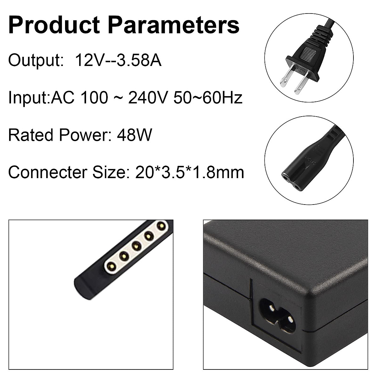 TREE.NB Surface Pro 1/2/RT Charger, 43W 12V 3.58A Power Supply Adapter with Cord for Microsoft Tablets