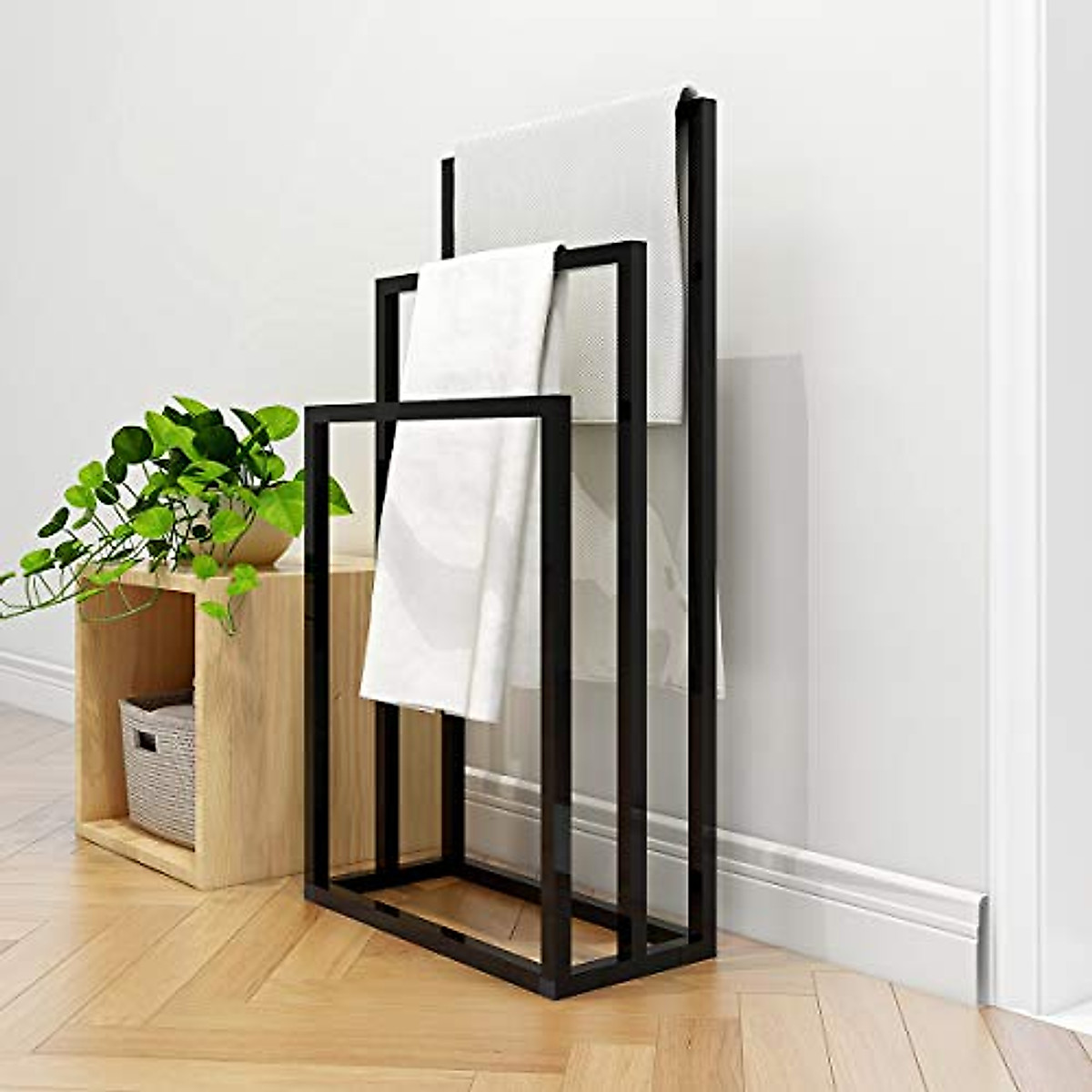 TSLY Metal Towel Rack 3 Bars Freestanding Drying Shelf 3 Tier Storage Organizer Washcloths Holder for Bathroom (Black)