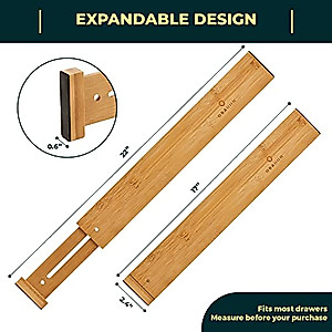 OBADUN Kitchen Drawer Dividers Adjustable Bamboo Dividers For Kitchen Drawers Expandable Utensil Drawer Organizer Drawer Separators Wooden Drawer Dividers 17-22 Inches Pack 4 Expandable Organizer