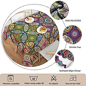 Rectangle Table Cloth, Boho Rectangle Tablecloth, Stain Resistance Water Repellent and Wrinkle-Free, Bohemian Table Cover Decor for Home Kitchen Dining Party Patio Indoor and Outdoor Use, 60'' x 84''