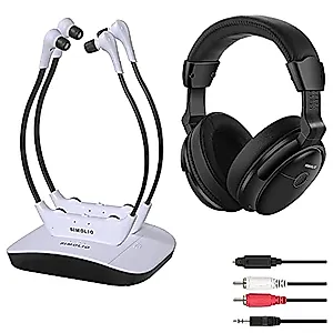 SIMOLIO Digital 2.4GHz Wireless TV Headphones with Spare Battery for Hearing Impaired and Seniors, Two Under-Chin Headset and One Over-Ear Headphone for Replacement,100 ft Work Range, No Audio Delay