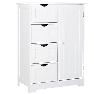 MUPATER Small Storage Cabinet Organizer with 4 Drawers and 1 Cupboard, Freestanding Compact Floor Towel Cabinet for Bathroom and Entryway, White